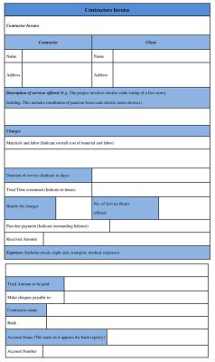 Printable Sample Contractors Invoice Template - Word DOC