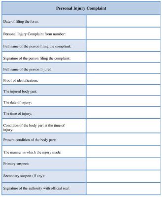 Sample Personal Injury Complaint Form Template Word