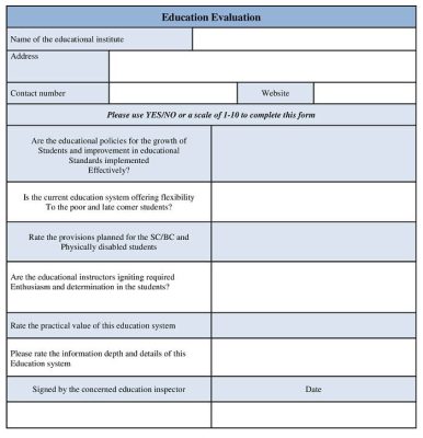 Printable Education Evaluation Form Sample | Template Word