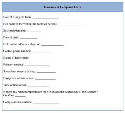 Harassment Complaint Form Template - Employee, Workplace