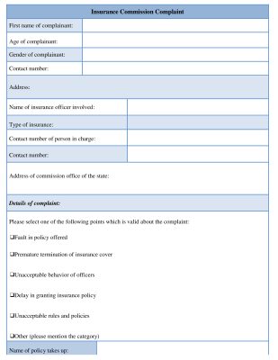 Insurance Commission Complaint Form Online - Word Template