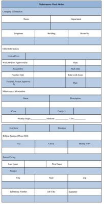 Maintenance Work Order Form Template Word - Sample Format