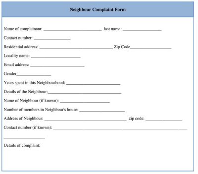 Sample Neighbour Complaint Form - Neighbourhood Template