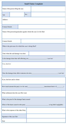 Small Claims Complaint Form Template Word Format