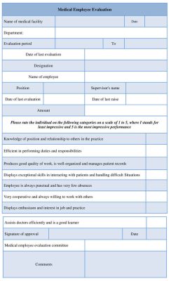 Medical Employee Evaluation Form Template, Example & Sample