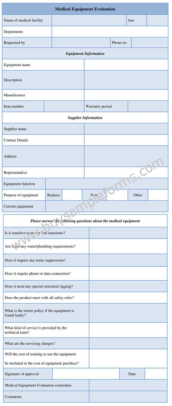 Medical Equipment Evaluation Form Sample Word Template Medical Equipment Evaluation Form Sample Word Template