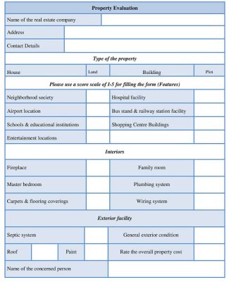 Printable Property Evaluation Form Template, Sample Online