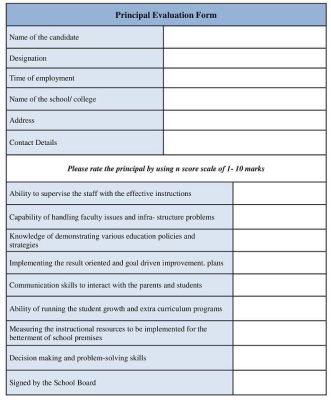 Sample Printable Principal Evaluation Form Template Word