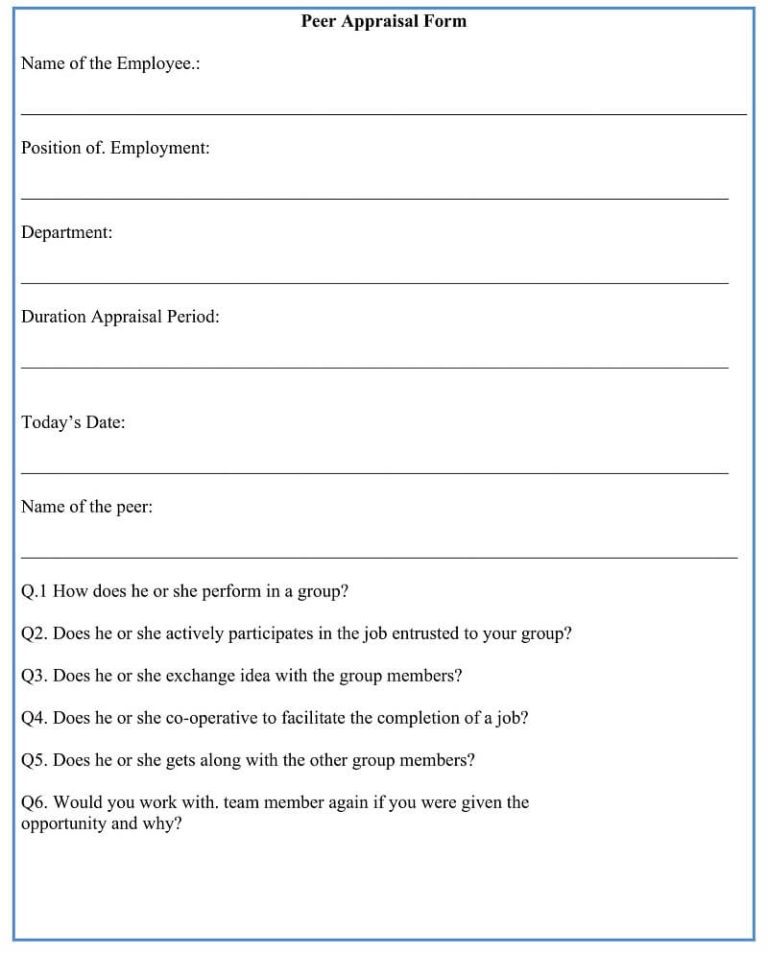 Peer Appraisal Form Online Template & Sample (Word)