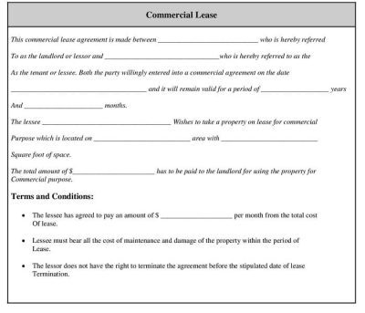 Printable Commercial Lease form - Agreement Word Template