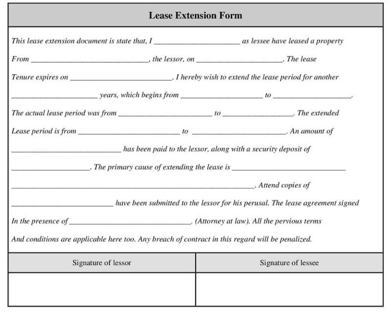 Lease Extension Form Template Microsoft Word
