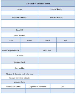 Printable Automotive Business Form Template Microsoft Word