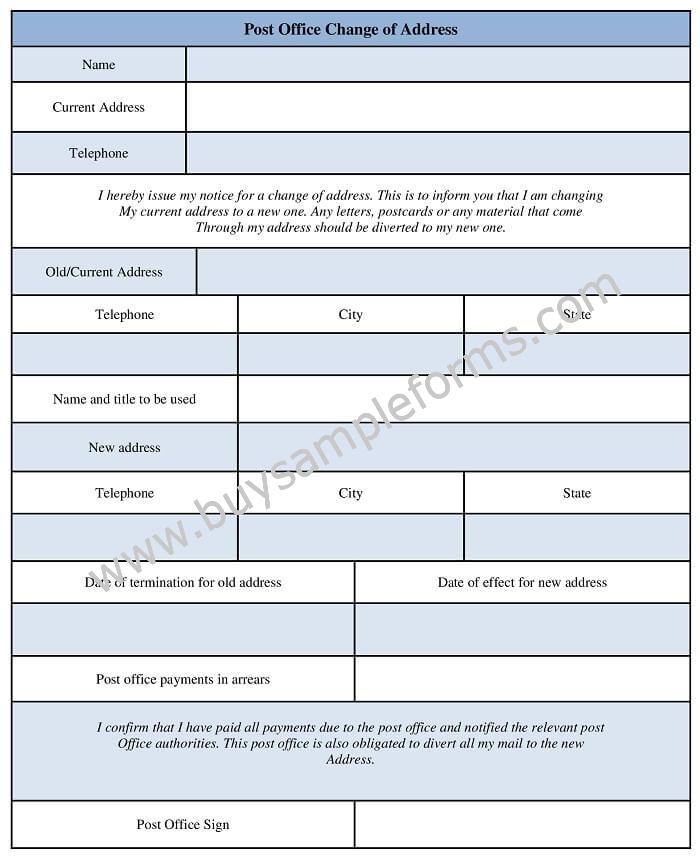 Post Office Change Of Address Form Template Word Format Post Office Change Of Address Form Template Word Format