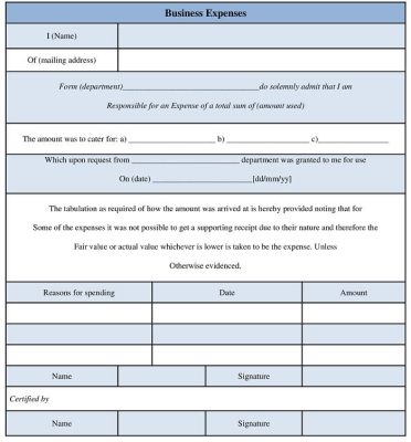 Business Expenses Form Template - Word Format Download