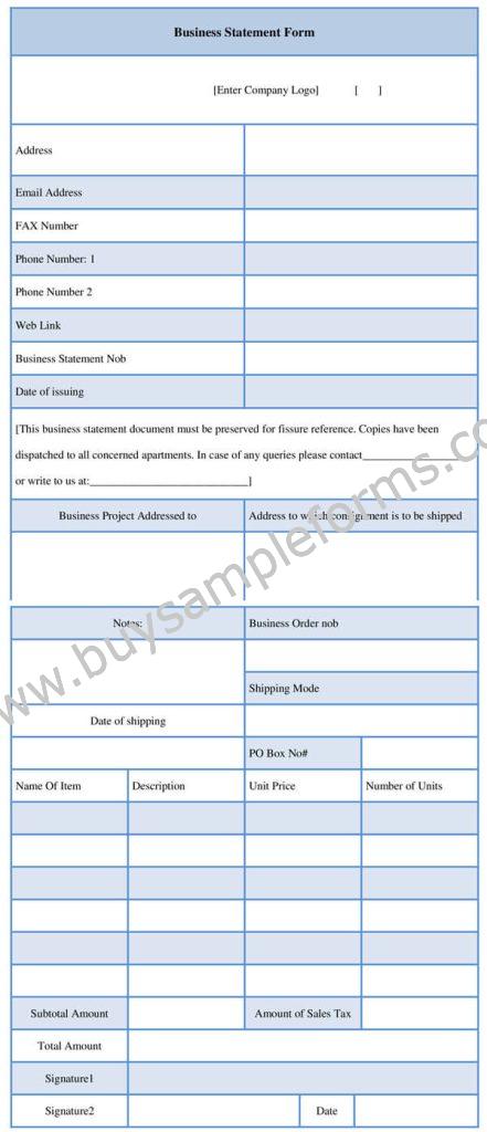 Business Statement Form Template Sample - Word Download