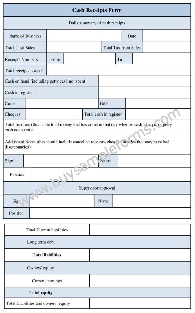 Printable Cash Receipts Form Template - Word Template