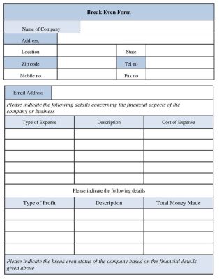 Download Break Even Form Template Word Doc