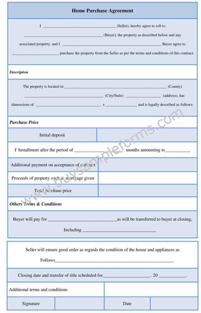 Home Purchase Agreement Form Template Word Download