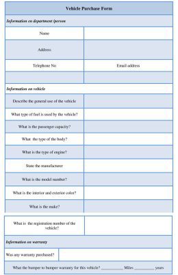 Vehicle Purchase Form Template | Word Download Form